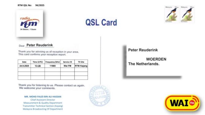 QSL RTM Wai FM 11665 kHz - Peter's DX Corner