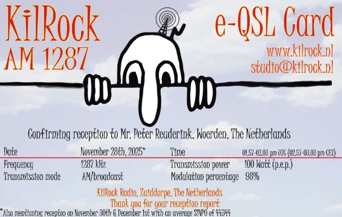 QSL Kilrock Zuiddorpe 1287 kHz - Peter's DX Corner